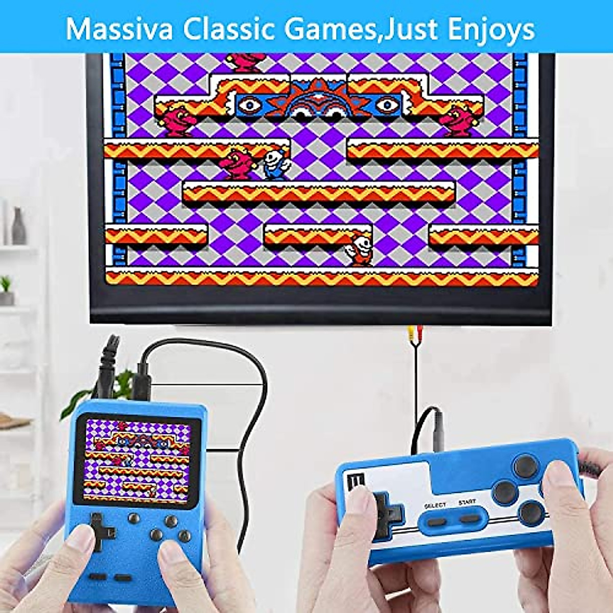 Tlsdosp Handheld Game Console, Portable Retro Video Game Console 500 Classic FC Games, Large Battery Capacity of 1020mAh, Support Rechargeable and Connect to TV for Two People to Play Together (Blue)