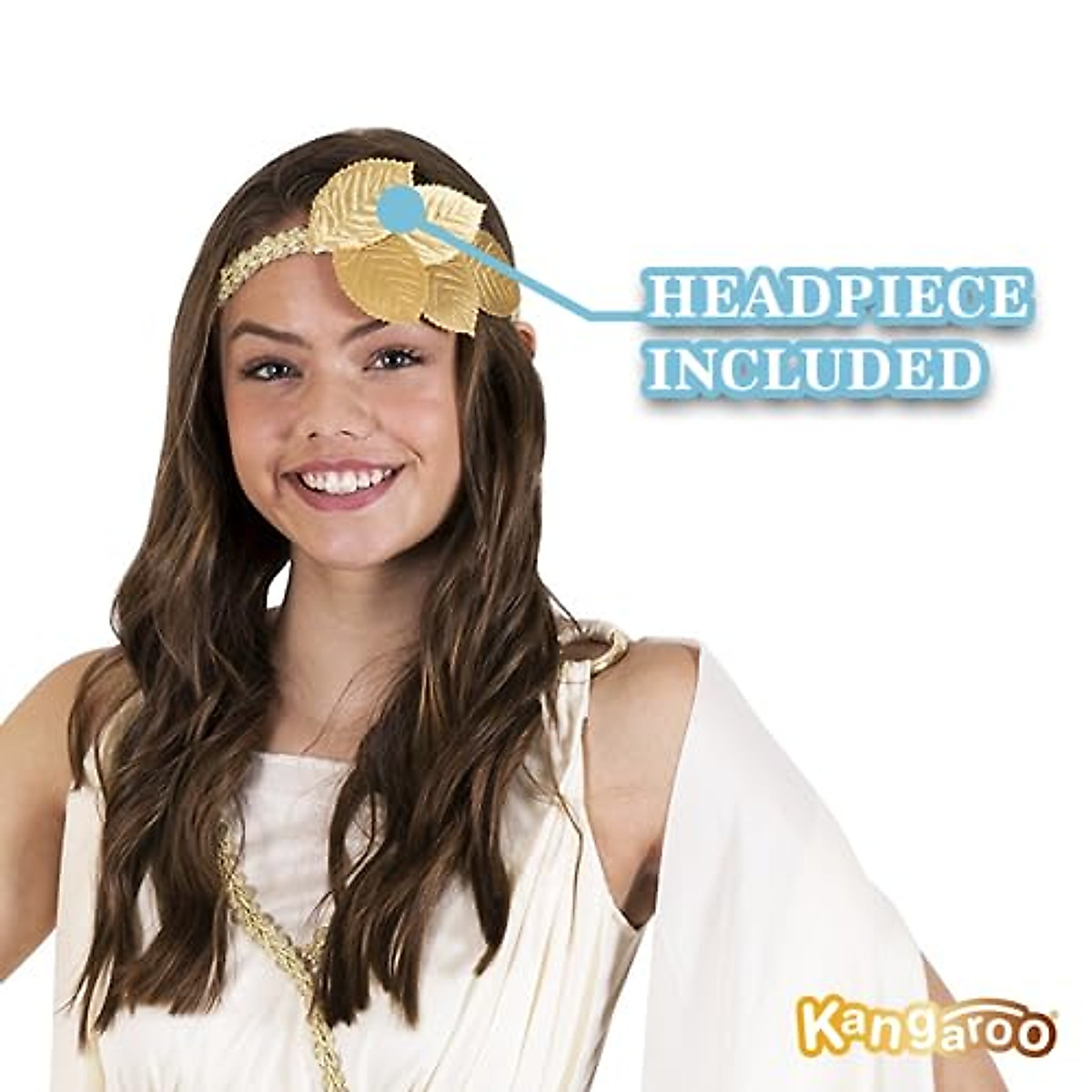 Kangaroo Greek Goddess Dress with Gold Leaf Headpiece I Perfect for Greece Dress Up Halloween Fairy Cosplay Athena Costume