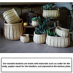 SPICE OF LIFE Poire Cedar Planter Basket - Round, Extra Small - Decorative Wooden Basket with Small Handles, 1mm Thick Wooden Slots, Sturdy, Lightweight, Portable, Rustic, for Indoor Use