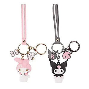 PaPiJoJo 2 Pcs Set My Melody + Kuromi,Cute Keychain Kawaii Anime Keychains Accessories Keyring Key Purse Car Backpack Charms