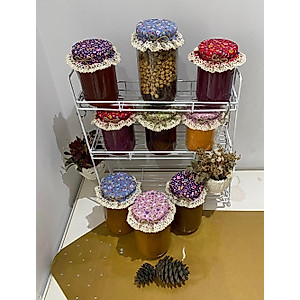 10 Pieces Elastic Jar Cover Cloth - 100% Cotton Jar Cover Cloth - Stretchy Colorful (Red,Blue,Yellow,Pink,Green) Flowered Pattern - Breathable Fermentation Lid Bowl - Reusable Elastic Cloth Jar Covers