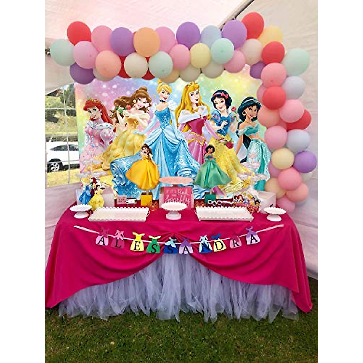 GCH Colorful Princess Backdrop Baby Shower Backdrop Birthday Photography Background Princess Birthday Party Supplies Table Decoration Banner Customized Backdrops (5x3ft)