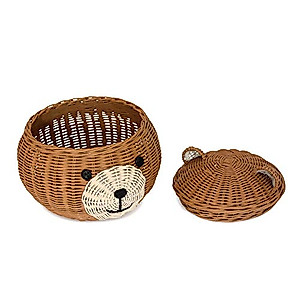 G6 COLLECTION Bear Rattan Storage Basket With Lid Decorative Bin Home Decor Hand Woven Shelf Organizer Cute Handmade Handcrafted Gift Art Decoration Artwork Wicker Bear (Bear Head)