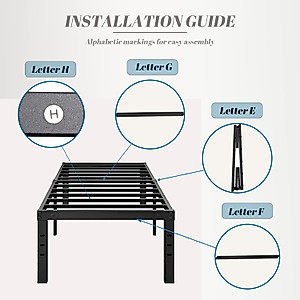 Chezisam Heavy Duty Twin Size Bed Frame 18 "High Metal Platform Bed Sturdy Steel Slat Mattress Base,with Bed Bottom Storage Space,No Box Spring Needed,Quick Installation,Non-Slip Noiseless