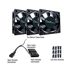 Apevia CF6025S-3 (3 Pk) 60mm x 60mm x25mm Black Case Fan W/4PIN Molex + 3PIN Motherboard Adapter