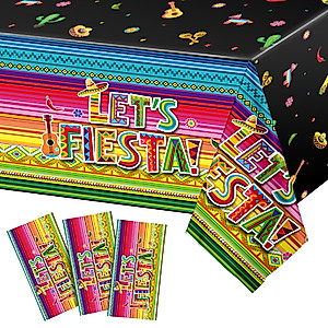 3 Pieces Fiesta Theme Party Tablecloth, Cinco De Mayo Party Table Covers Mexican Serape Table Runner Cloth Fiesta Birthday Party Supplies for Mexican Fiesta Party Wedding Decoration, 108 x 54 Inch