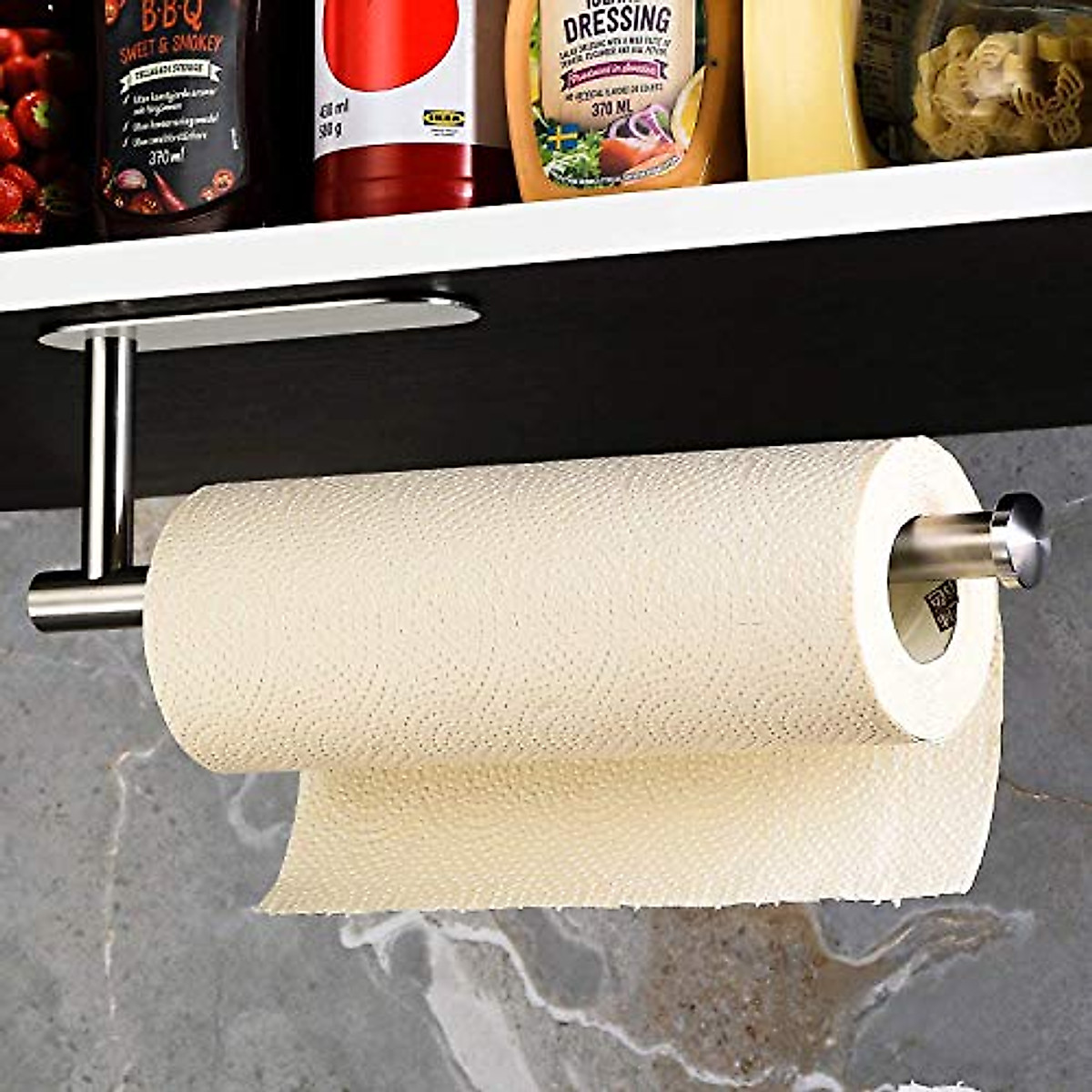 Paper Towel Holder Wall Mount, Under Kitchen Cabinet Paper Towel Holder - Self Adhesive/Drilling Towel Paper Roll Holder for Kitchen Bathroom, SUS304 Stainless Steel (Silver)