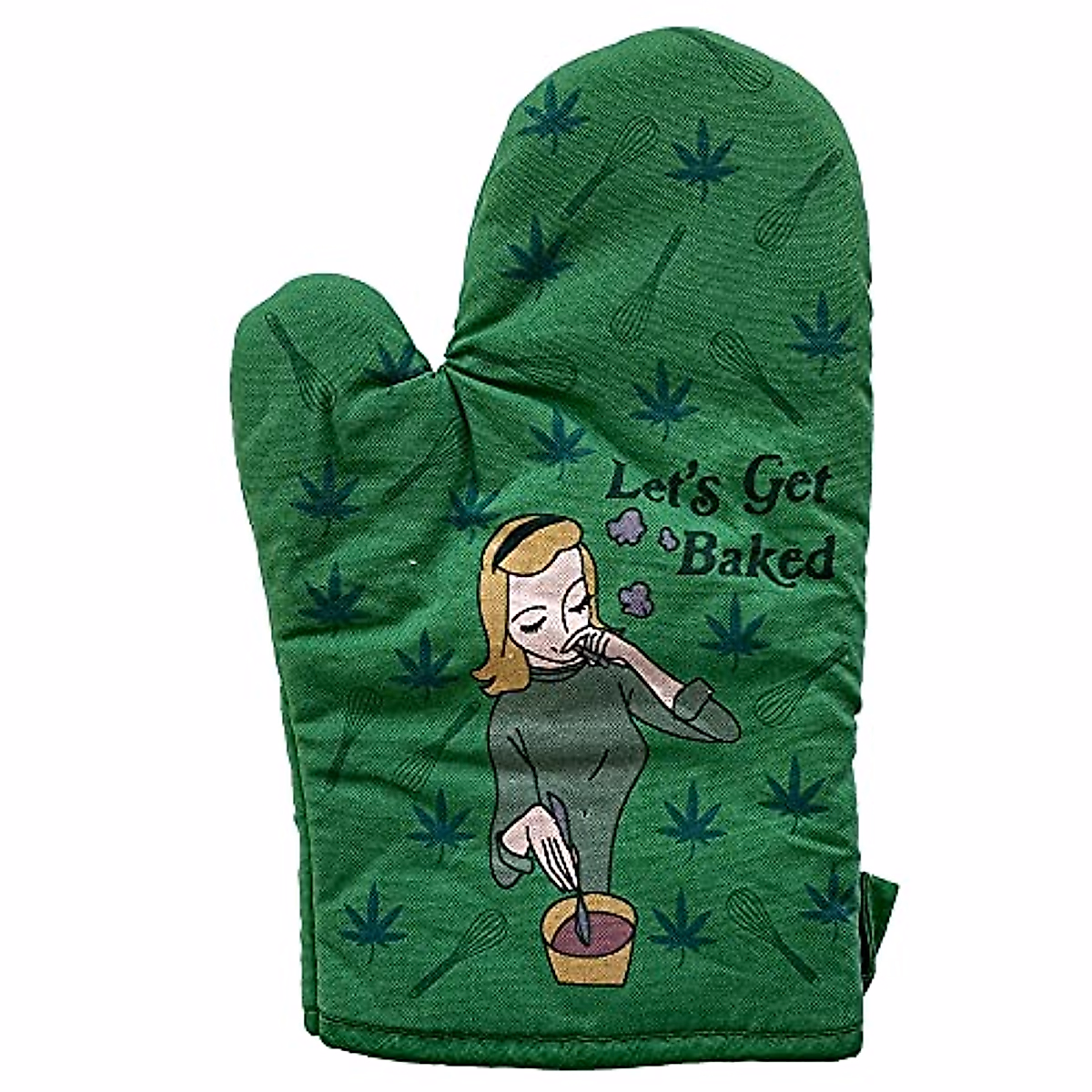 Let's Get Baked Oven Mitt Funny Marijuana Weed 420 High Kitchen Glove Funny Graphic Kitchenwear 420 Novelty Cookware Green Oven Mitt