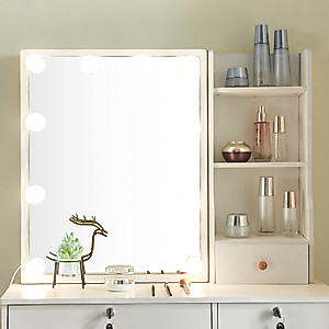 White Makeup Vanity with Lighted Mirror, Vanity Table with Storage Drawer, Dressing Table with Cushioned Stool and for Bedroom, Makeup Room (Modern Vanity 005)