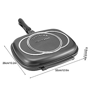 Double Side Pan, Grill Pan Frying Double Side Portable Anti Burn Handle Kitchen Supplies Grill Pot 32cm or 12.6in