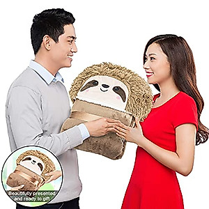 Sloth Wearable Hooded Blanket for Adults - Super Soft Warm Cozy Plush Flannel Fleece & Sherpa Hoodie Throw Cloak Wrap - Sloth Gifts for Women Adults and Kids (Brown)