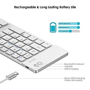IKOS Folding Bluetooth Wireless Keyboard Slim Pocket Portable Travel Foldable Full Size Keyboard with Stand Holder for iPhone6-13 Max iPad Mini/Pro/Air, iOS Android Windows Laptop Smartphone/Tablet