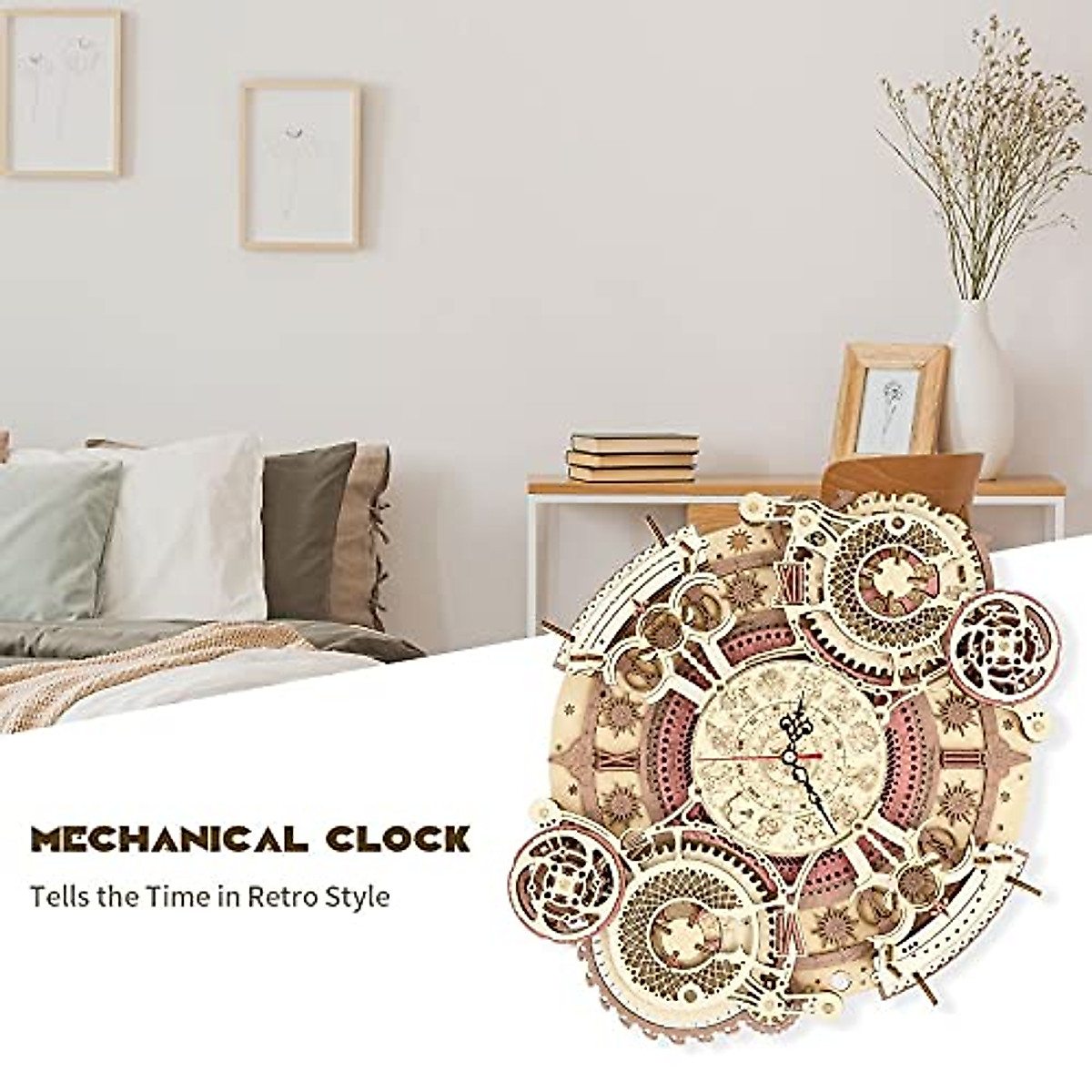 Hands Craft DIY 3D Model Craft Kit | Mechanical 3D Wooden Puzzle | Gear Adjustable Calendar | Quartz Movement | Time Art - Zodiac Wall Clock (LC601)