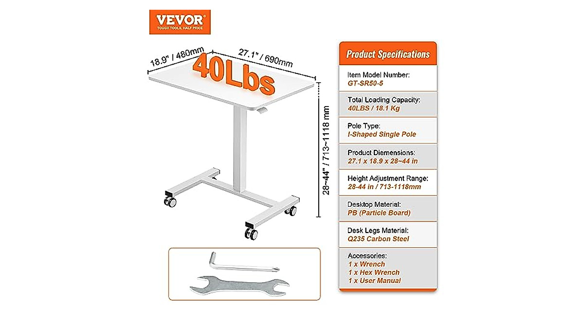 Adjustable Sit-Stand Desk with Wheels - VEVOR