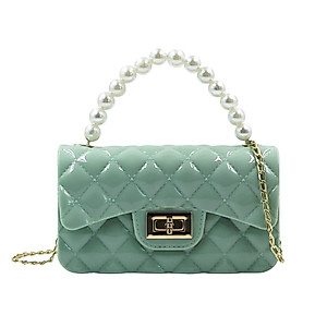 MOSSTYUS Summer Jelly Bag Purse Lady Girls Crossbody Shoulder bag Top Handle Handbag Portable Pearl Pouch Wallet, Green