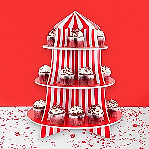 3 Tier Cupcake Foam Stand with Circus Carnival Tent Design for Desserts, Birthdays, Decorations