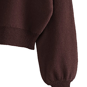 ZAFUL Women's Cropped Sweater V-Neck Long Sleeve Crop Sweater Pullover Jumper Knit Top (1-Deep Coffee, S)