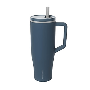 KISSKIND 40 oz Tumbler with Handle and Straw, 100% Leakproof Stainless Steel Vacuum Insulated Cup Travel Coffee Mug Water Bottle, Cup Holder Friendly, Rubber Base, Gifts for Women Men (Prussian Blue)
