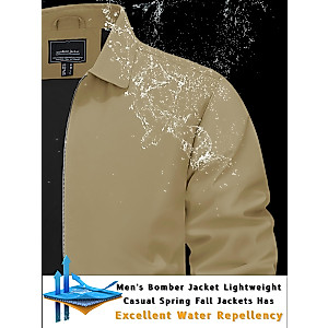 TACVASEN Mens Lightweight Jackets Casual Stylish Windbreak Collar Fall and Spring Jacket Khaki