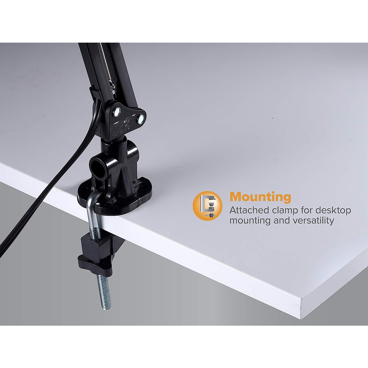 Bostitch Office VLF100 LED Swing Arm Desk Lamp with Clamp Mount, 36" Reach, Includes LED Bulb,Black