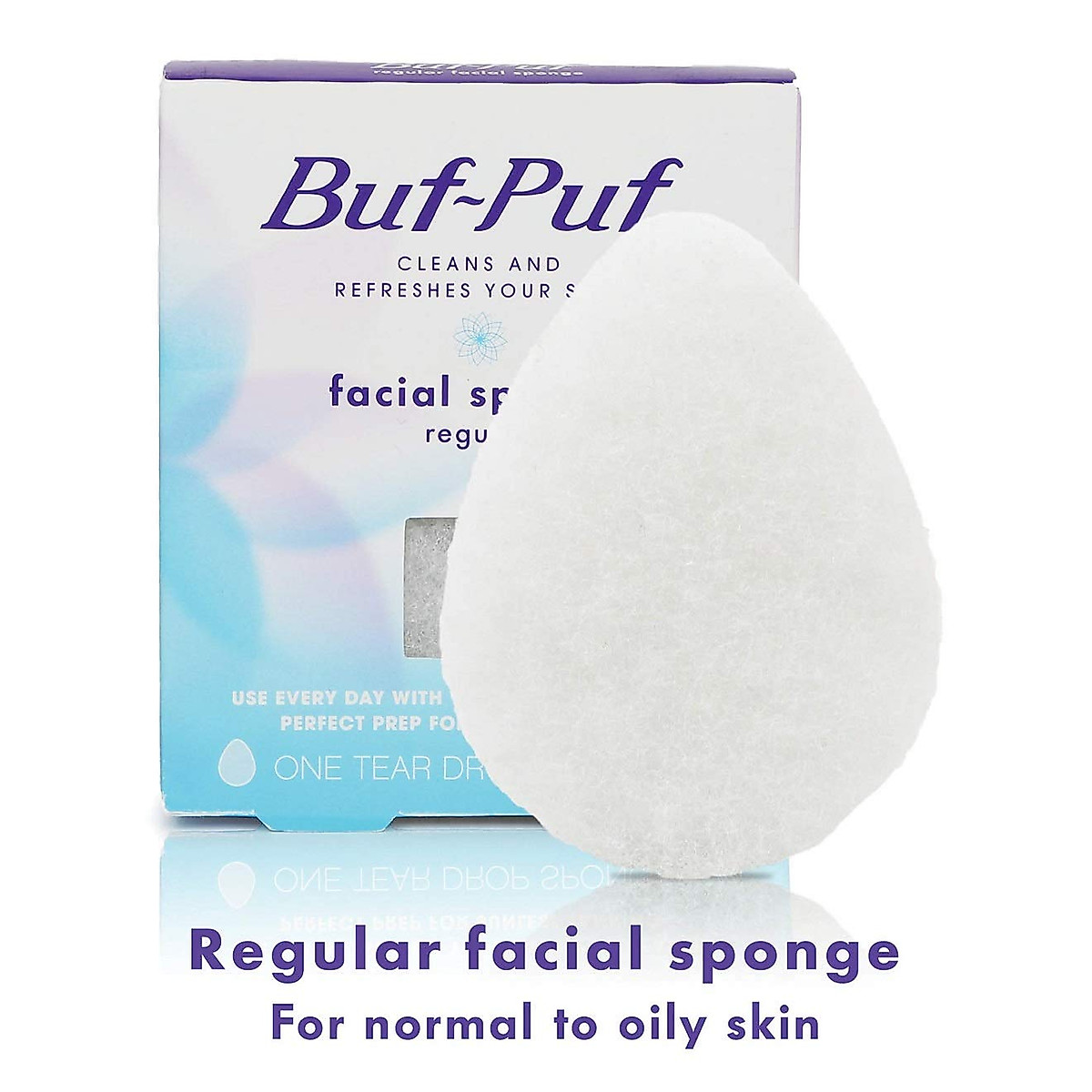 Buf-Puf Regular Facial Sponge, Dermatologist Developed, Removes Deep Down Dirt & Makeup that Causes Breakouts and Blackheads, Reusable, Exfoliating, White, 1 Count