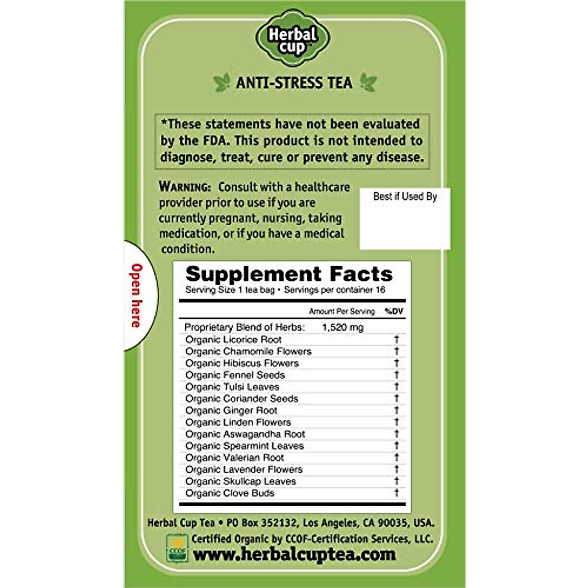 Herbal Cup Ayurveda Tea, Organic Anti-Stress, No Caffeine Herbal Supplement (Anti-Stress, 16 Count (Pack of 1))