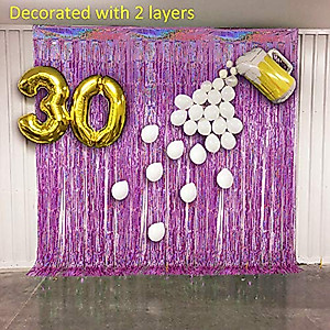 Melsan 2 Pack 3.2 ft x 8.2 ft Tinsel Foil Fringe Curtains Backdrop, Sparkle Metallic Foil Curtains for Party Photo Booth Props Decoration, Pinkish Purple