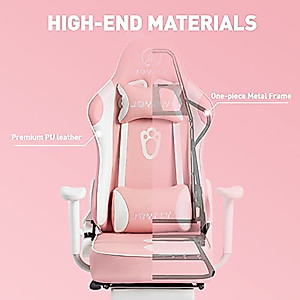 JOYFLY Pink Gaming Chair, Gamer Chair with Footrest for Girls Ergonomic Racing Style Computer PC Office Chair with Bunny Ears for Adults Teens, Headrest and Lumbar Support, 350lbs, Gift, Pink