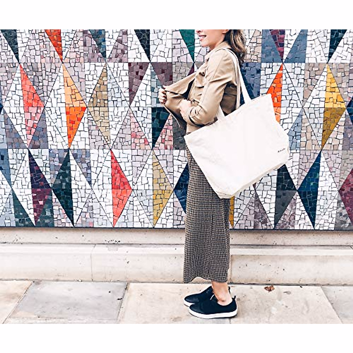 Canvas Grocery Shopping Bags - Cloth Tote Shopping Bags Heavy-duty - Washable Large Grocery Bags, Canvas Reusable Grocery Bags, Wine Shopping Bags with Handles, Reusable Tote Bag (1 Bag) 14"Hx17" Wx5"