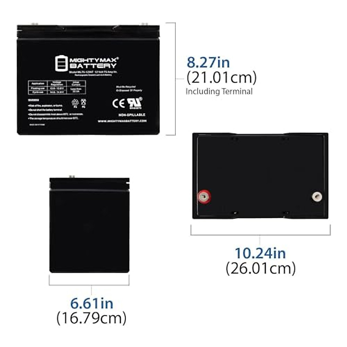 Mighty Max Battery 12V 75Ah Internal Thread Replacement Battery for MK M24 SLD G FT