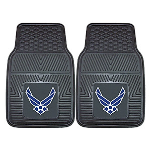 FANMATS 11044 U.S. Air Force 2-Piece Heavy Duty Vinyl Car Mat Set, Front Row Floor Mats, All Weather Protection, Universal Fit, Deep Resevoir Design