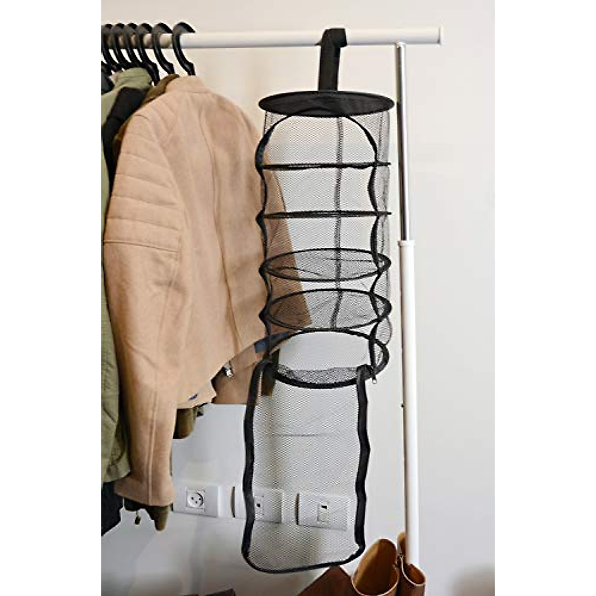 9 Inch 5 Level Micro Hanging Dry Net Indoor/Closet Drying Rack for Herbs, Plants, Organizer, Freshner - Black Mash Screen with Top-to-Bottom Zipper - Apartment Size with Zipped Storage Pouch