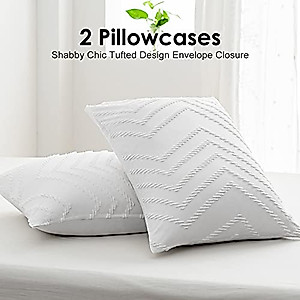 WARMDERN Boho Duvet Cover Set, Tufted Bedding Duvet Covers Soft Washed Microfiber Duvet Cover Queen Size, 3 Pieces Embroidery Shabby Chic Duvet Cover with Zipper Closure(White, Queen)