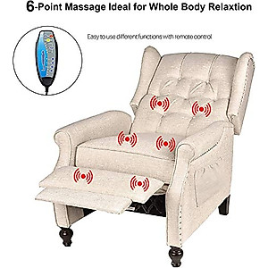Grepatio Wingback Recliner Chair - Massage Heated Recliner Chair with Remote Control, Single Sofa Mid-Century High Back Accent Chair Tufted Chair