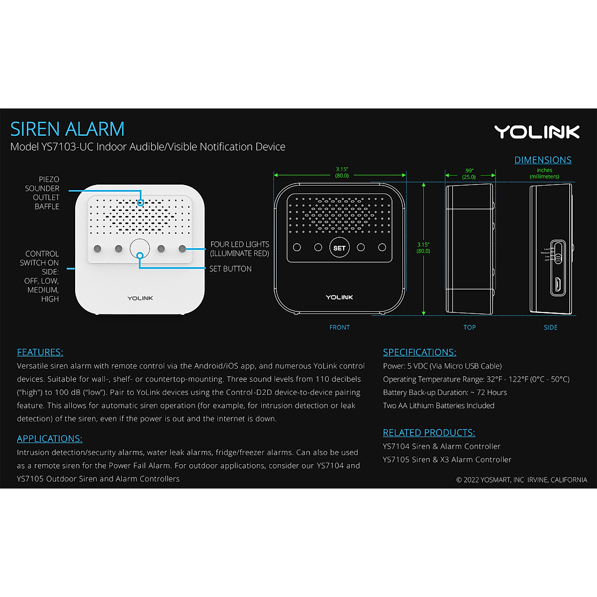 YoLink Smart Home Starter Kit: Smart Plug Mini, Siren Alarm, Water Leak Sensor, Motion Sensor, Temperature/Humidity Sensor, 2 Door/Window Sensors & Hub