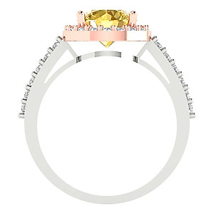 Clara Pucci 2.37ct Round Cut Solitaire Halo Natural Orange Citrine designer Modern Statement Accent Ring Solid 14k White & Pink Rose Gold
