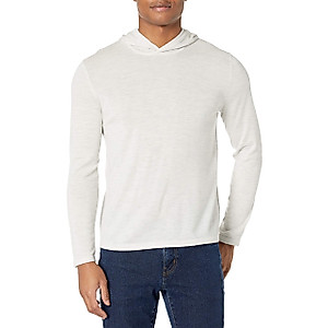 Vince Men's Long Sleeve Pullover Cashmere Hoodie, Heather White, Large