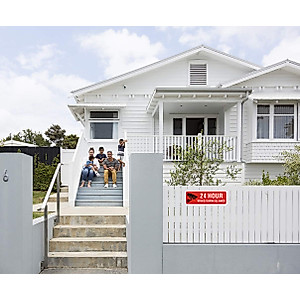 Video Surveillance Metal Sign Under 24 Hour for Business House Camera Security Warning Aluminum Sign CCTV (2 Pack 10 x 3.5 inches)