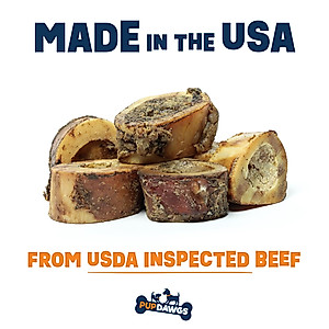 PUPDAWGS Dog Bones for Aggressive Chewers | Hickory Smoked Flavor Beef Bone Slices | Dog Bones for Small Dog | All Natural Dog Bone Treats Made in The USA - 3 - Wrapped Sets of 6 (18 Piece Pack)