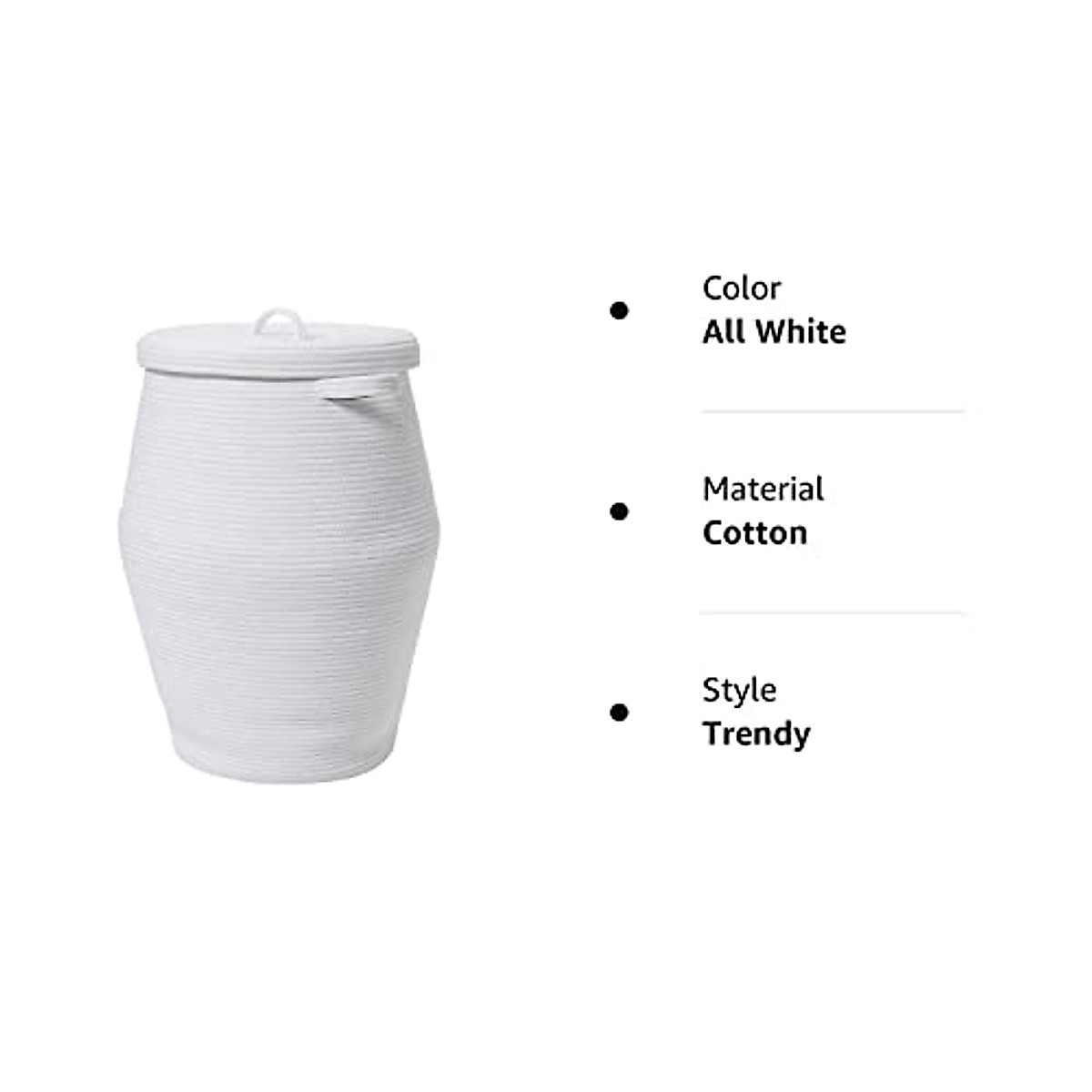 26" x 20" Tall Extra Large Storage Basket with Lid, Cotton Rope Storage Baskets, Woven Laundry Hamper with Cover, Cloth Storage Bin, for Clothes Blanket in Living Room, All White