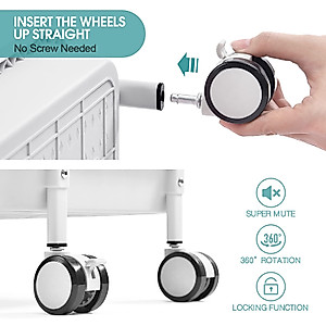 KINGRACK 3-Tier Rolling Cart, Utility Storage Cart with DIY Pegboards, Art Craft Trolley, Organizer Serving Cart, Storage Trolley cart for Home, Kitchen, Bedroom, Office, White