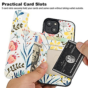 HAOPINSH for iPhone 13 Case Wallet with Card Holder, Floral Flower Pattern Back Flip Folio PU Leather Kickstand Card Slots Case for Women Girls, Double Magnetic Clasp Shockproof Cover 6.1"