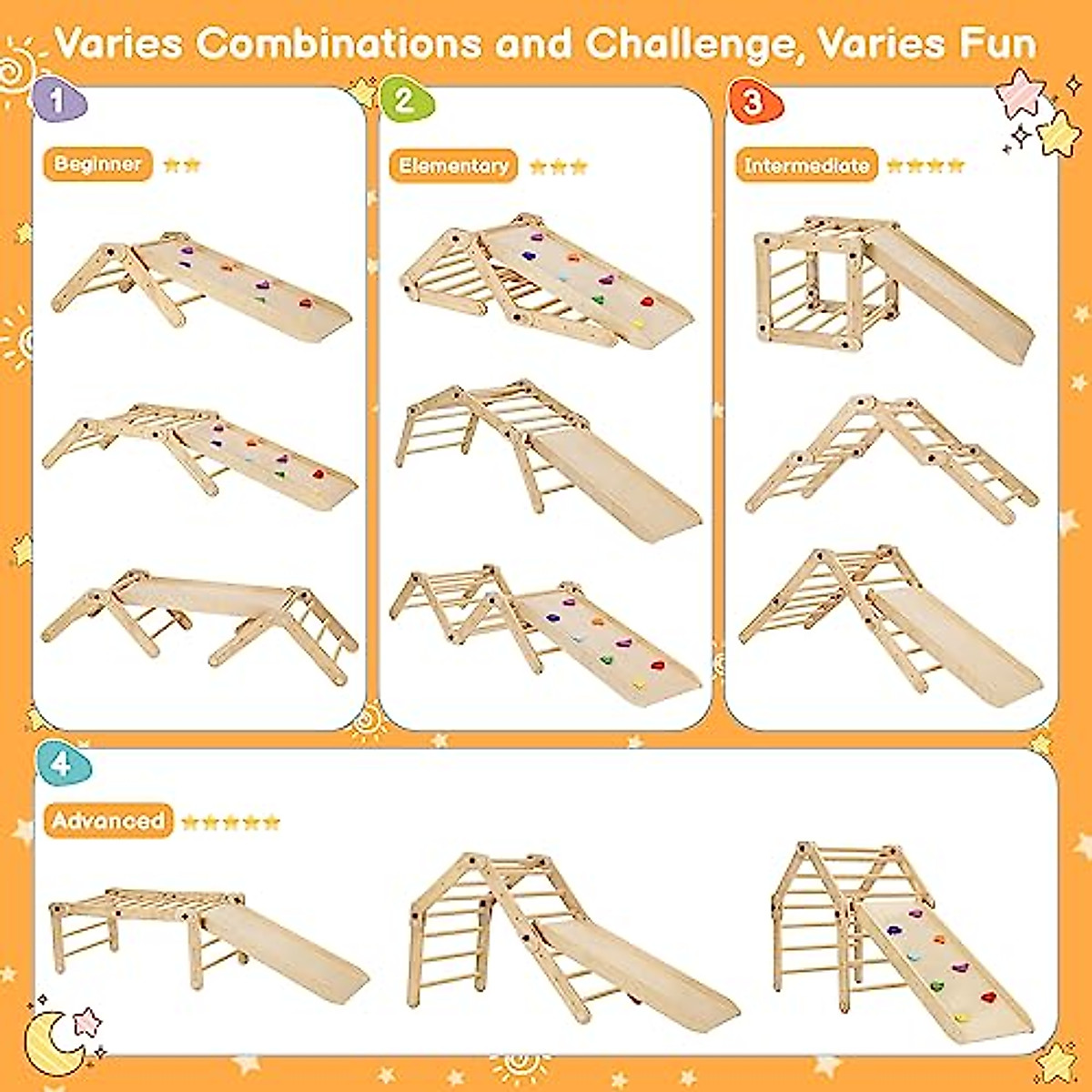 Dripex Pikler Triangle Climber Set, X-Large and Heavy-duty Climbing Frame with More Than 20 Playing Modes, Premium Early Learning Montessori Toy for 2-3 Children Play Together, Cycling Using for Years