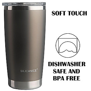 SILICANICE Navy The Only Soft Touch 20oz Stainless Steel Insulated Tumbler with MacSlider Lid-Spill Proof,Dishwasher Safe,Durable Thermal Cup for Hot & cold Coffee, Water & Smoothies