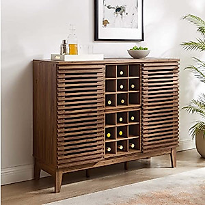 Modway Render Mid-Century Modern Wine Bar Cabinet in Walnut, 17 x 46 x 37