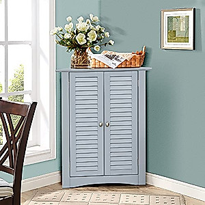 Tangkula Bathroom Corner Cabinet, Corner Storage Cabinet with Double Shutter Doors & Adjustable Shelf, Freestanding Floor Cabinet for Bathroom Living Room Kitchen, 13 x 25.5 x 31.5 Inch (Grey)
