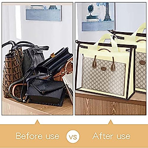 Theresduet 12 Pack Dust Bags for Handbags, Purse Storage Organizer, Clear Handbag Storage with Zipper and Handles, Beige