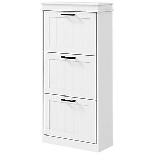 HOMCOM Shoe Cabinet for Entryway, Narrow Shoe Rack Storage Organizer with 3 Flip Drawers and Adjustable Shelves for 15 Pairs of Shoes, White