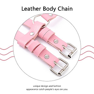 Asooll Pink Leather Leg Chain Punk Waist Chain Harness Rave Belly belt Beach Club Party Rave Fashion Body Accessories Jewelry for Women and Girls