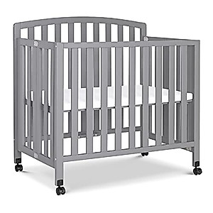 DaVinci Dylan Folding Portable 3-in-1 Convertible Mini Crib and Twin Bed in Grey, Greenguard Gold Certified
